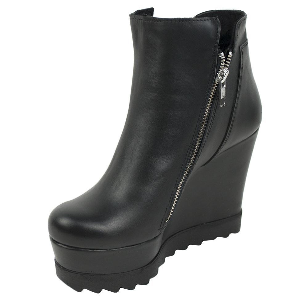 Ghete dama din piele naturala de culoare negru cu platforma inalta si ...