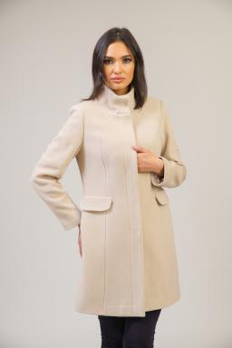 Elegant women's coat beige color denim with fur 12208-202R | Women's ...